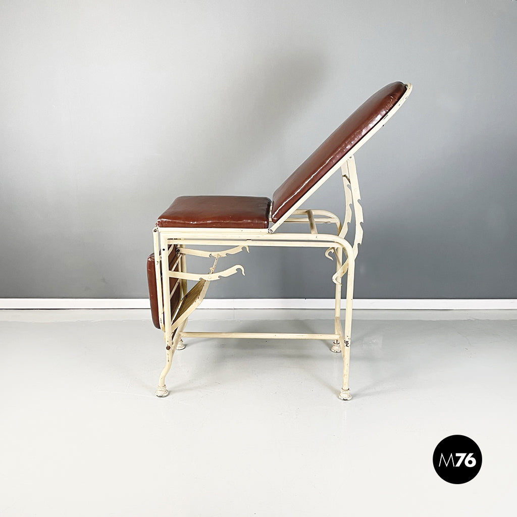 Medical laboratory bed in brown leather and white metal, 1940s ...