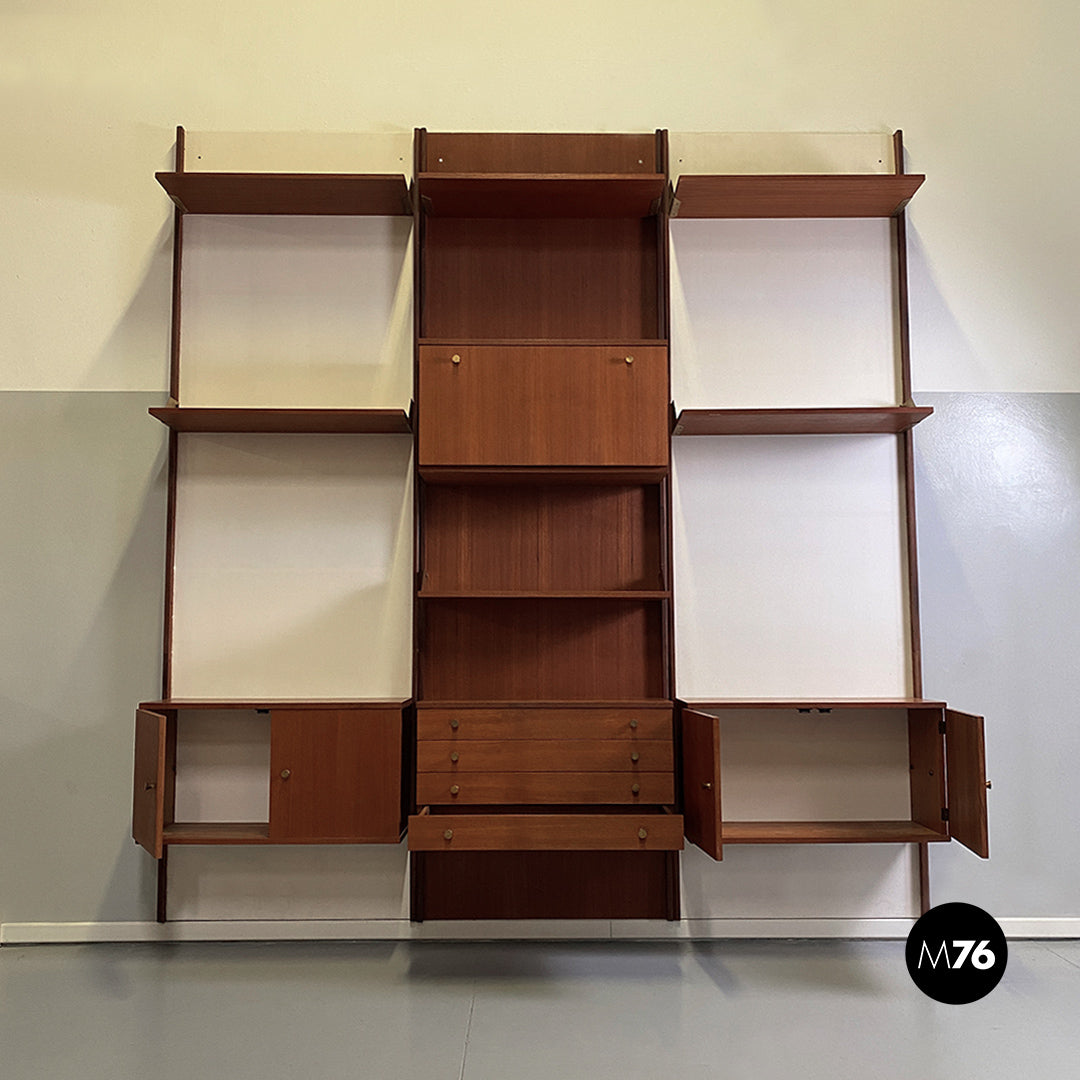 Teak and brass modular wall bookcase with cabinets, 1960s – Magazzino76